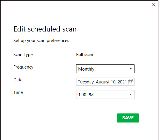 Set a scheduled scan – ZoneAlarm Support Center